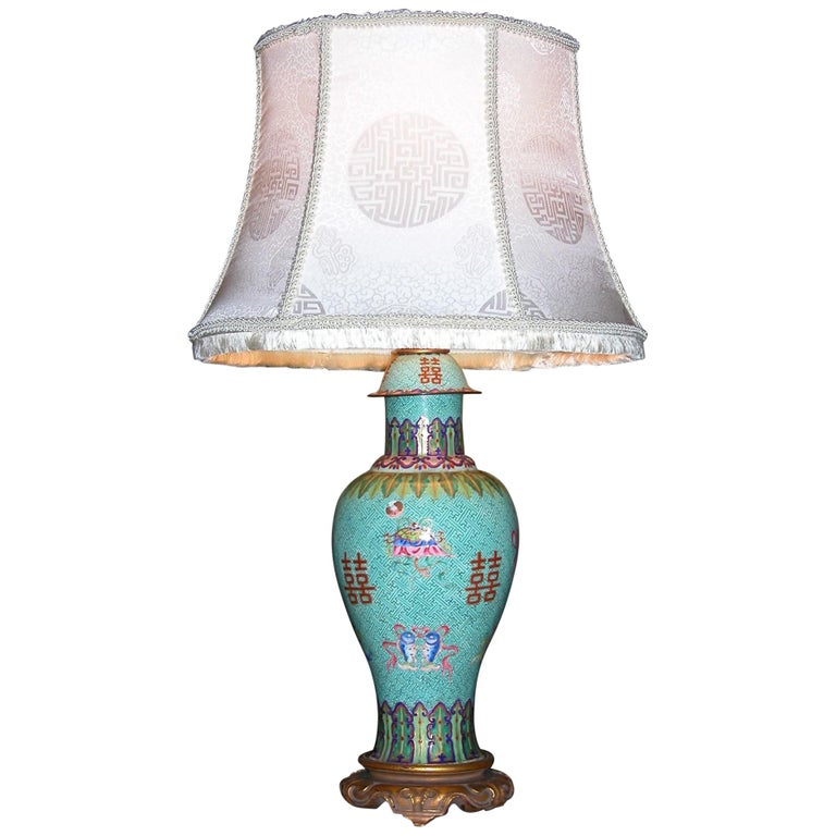 Chinese Cloisonne' Lamp Base with Custom Silk Shade, Mid-19th Century ...