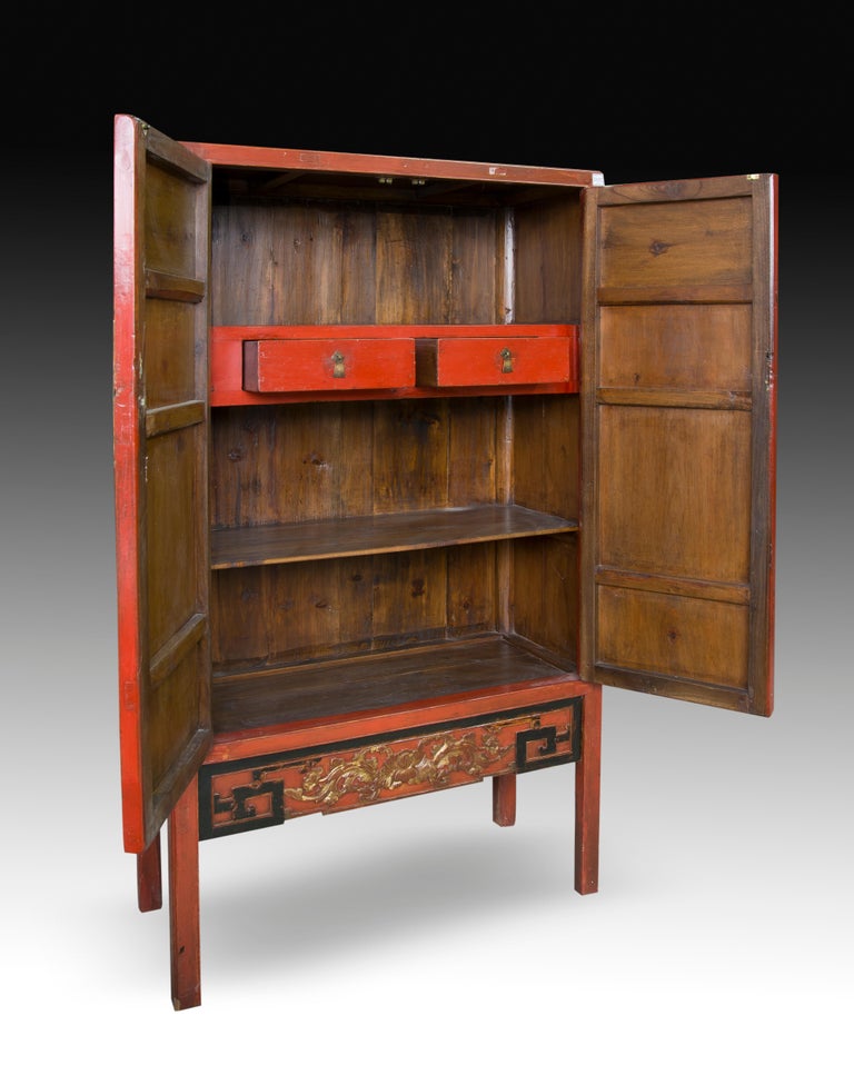 Chinese Cupboard, Lacquered Wood, Metal, 19th-20th Century at 1stDibs