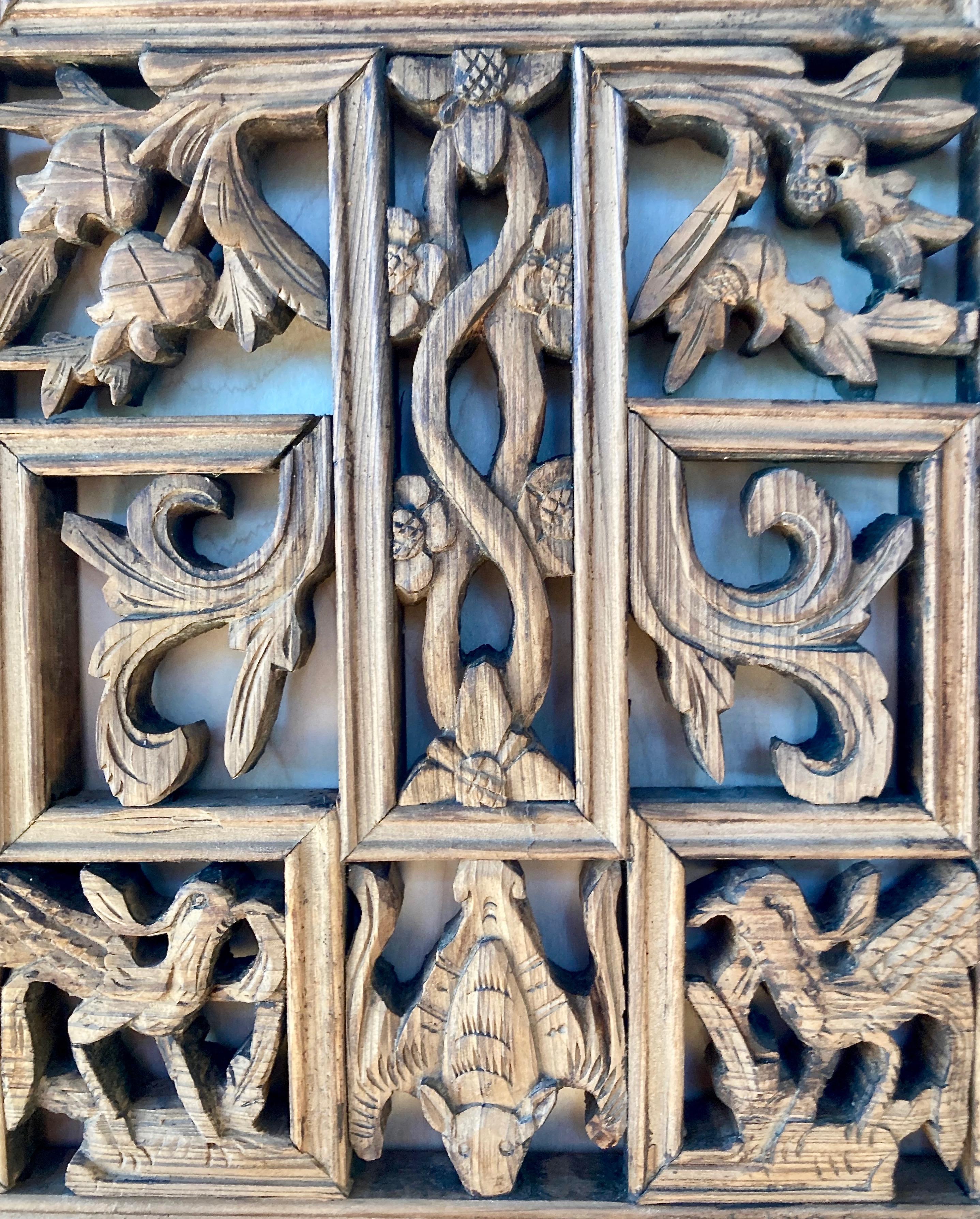 Chinese Decorative Lattice + Carved Wood Panel For Sale at 1stDibs