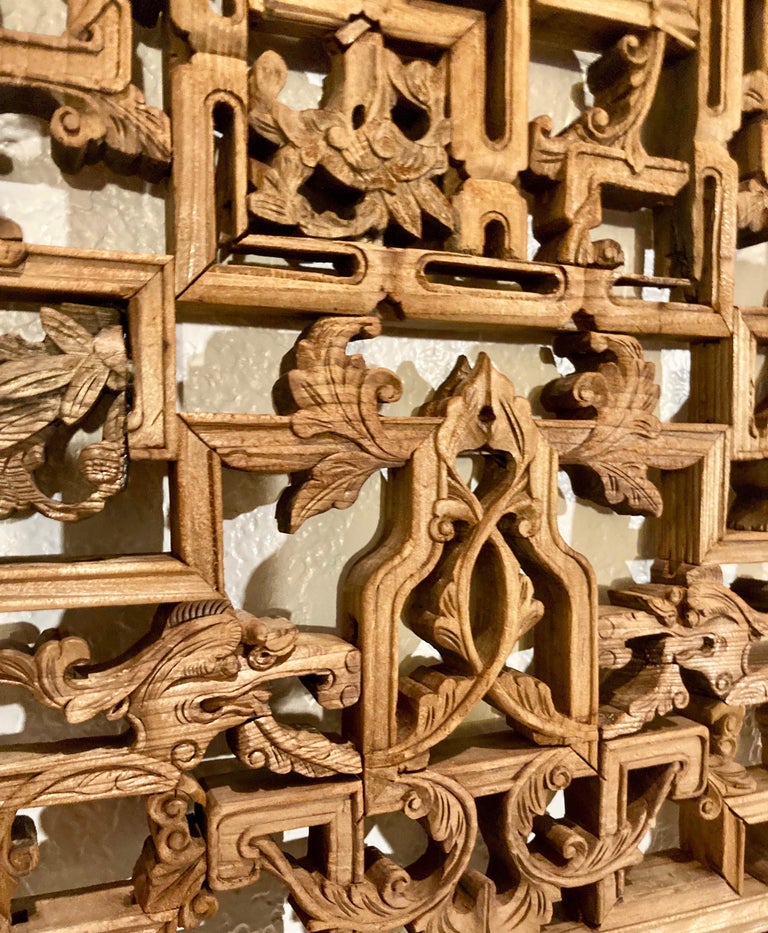 Chinese Decorative Lattice + Carved Wood Panel For Sale at 1stDibs ...