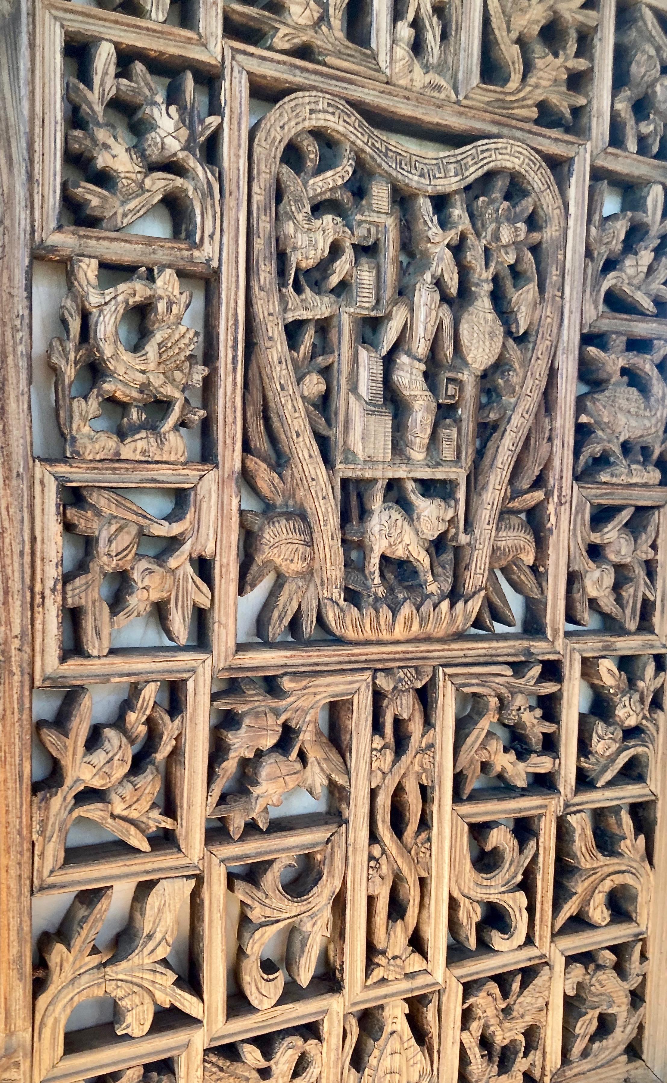 Chinese Decorative Lattice + Carved Wood Panel For Sale at 1stDibs