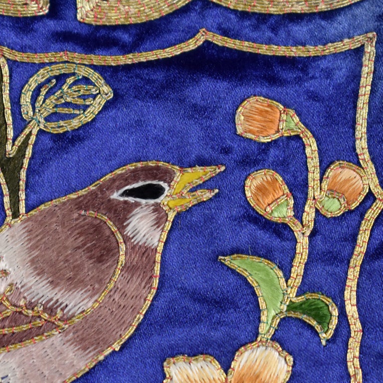 Chinese Decorative Silk with gold embroidered Cartouche For Sale at 1stDibs