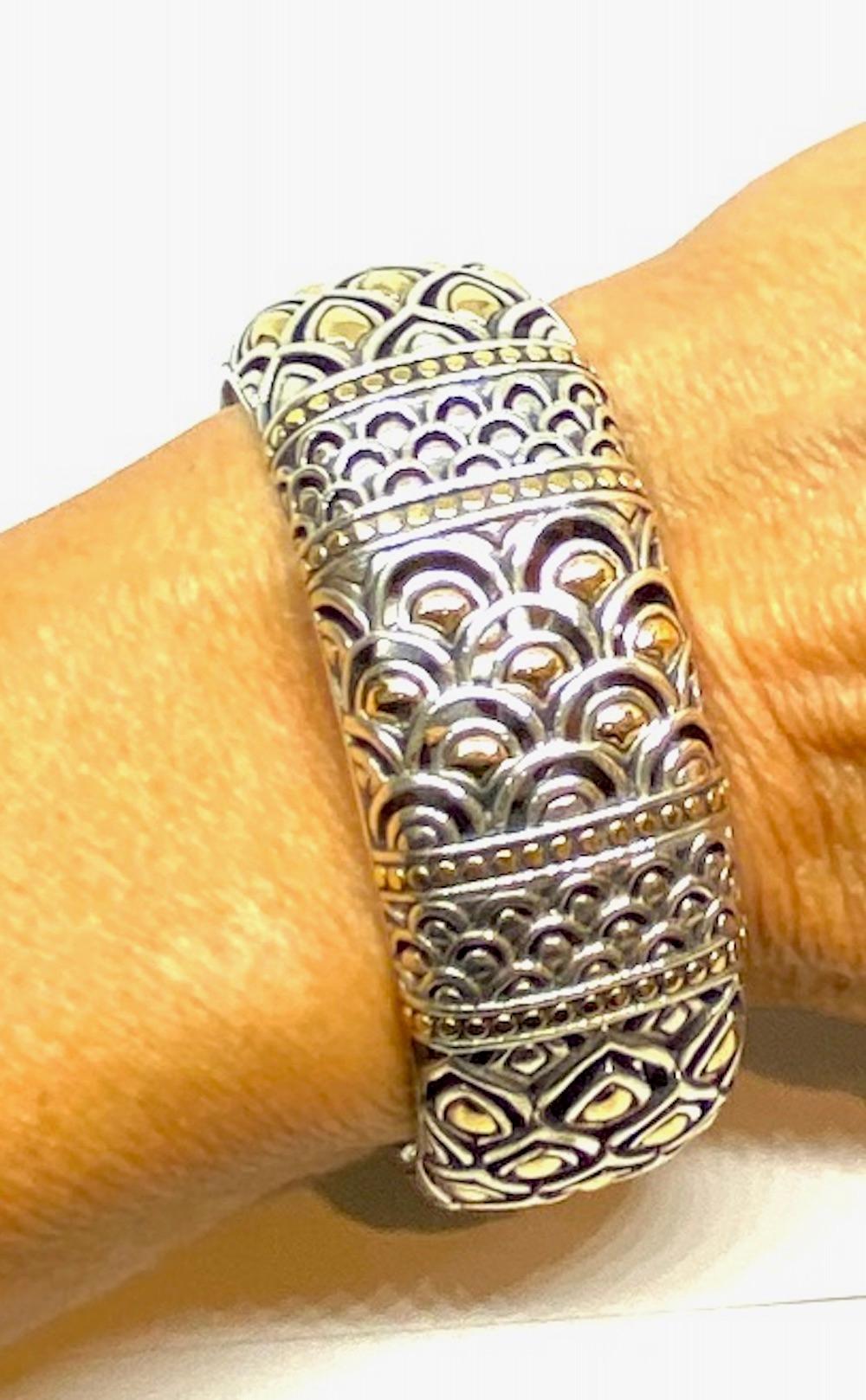 Chinese Dragon Sterling and 18 Karat Gold Bangle Bracelet 91.94 Grams ...