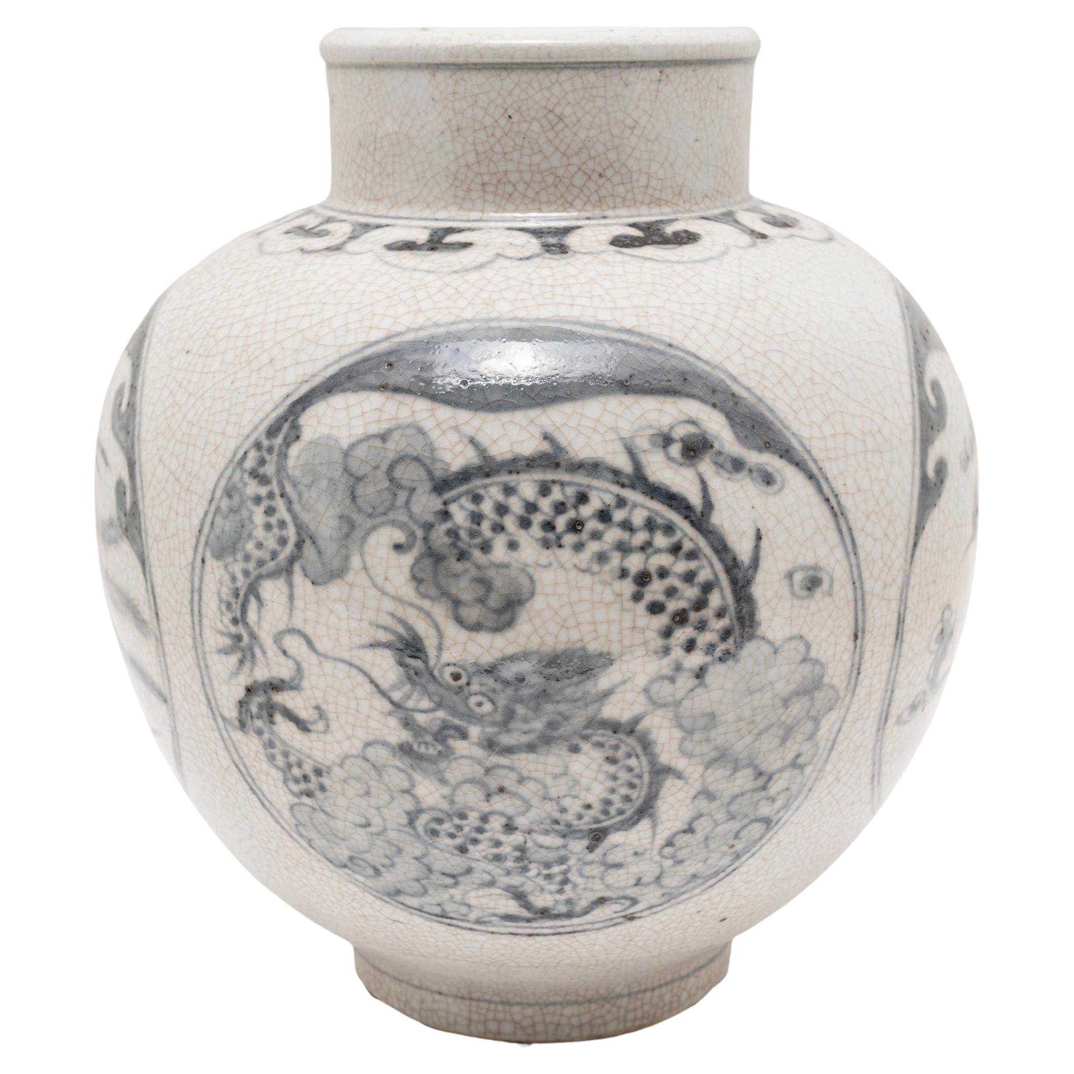 Stoneware Chinese Storage Jar with Naive Dragon Decoration For Sale at ...