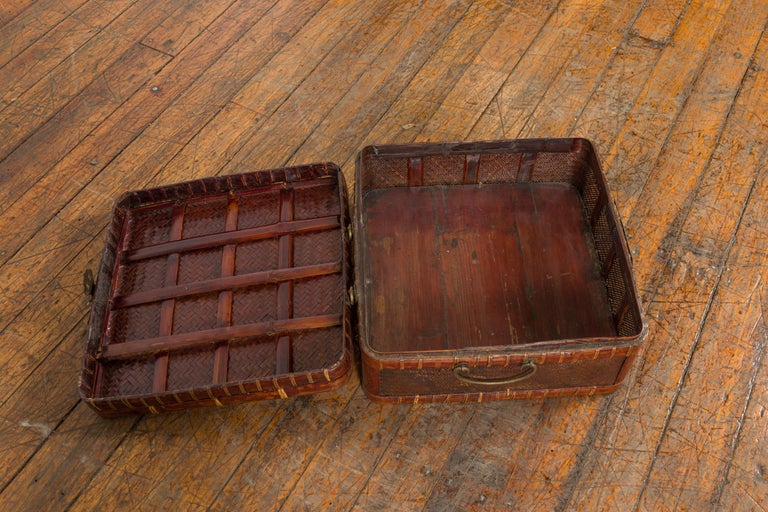 Chinese Early 20th Century Bamboo and Rattan Decorative Box with Brass ...