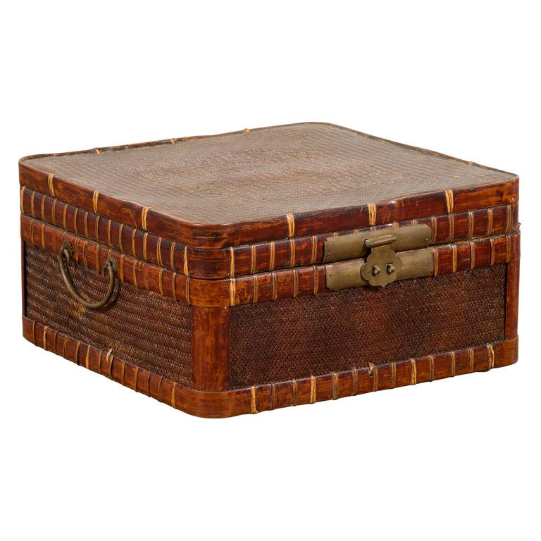 Chinese Early 20th Century Bamboo and Rattan Decorative Box with Brass ...