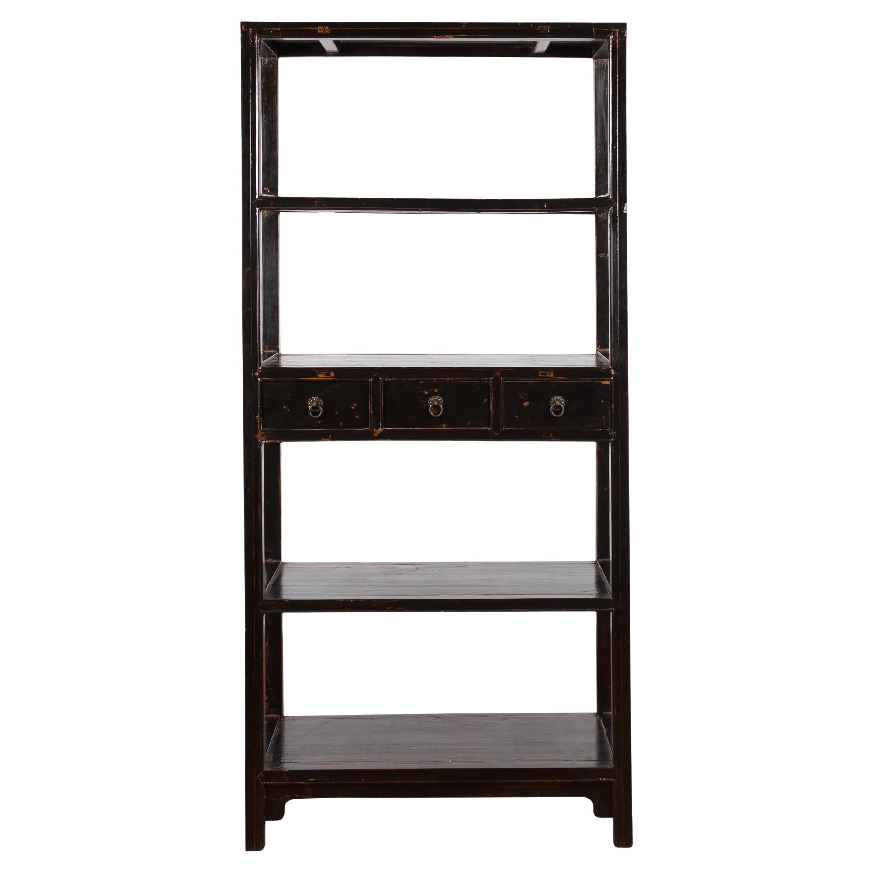 Black and Red Chinese Bookcase at 1stDibs