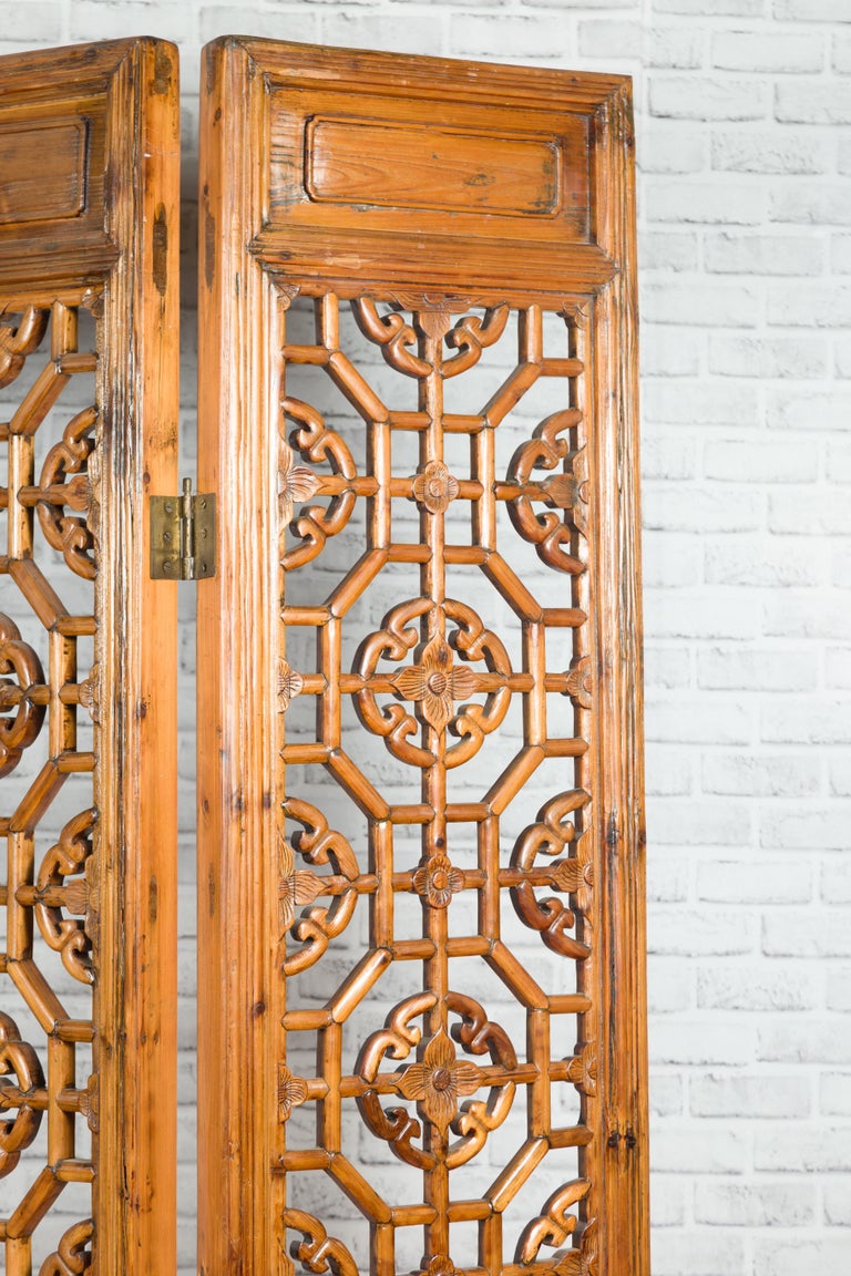 Chinese Early 20th Century Fretwork Four-Panel Screen with Geometric ...