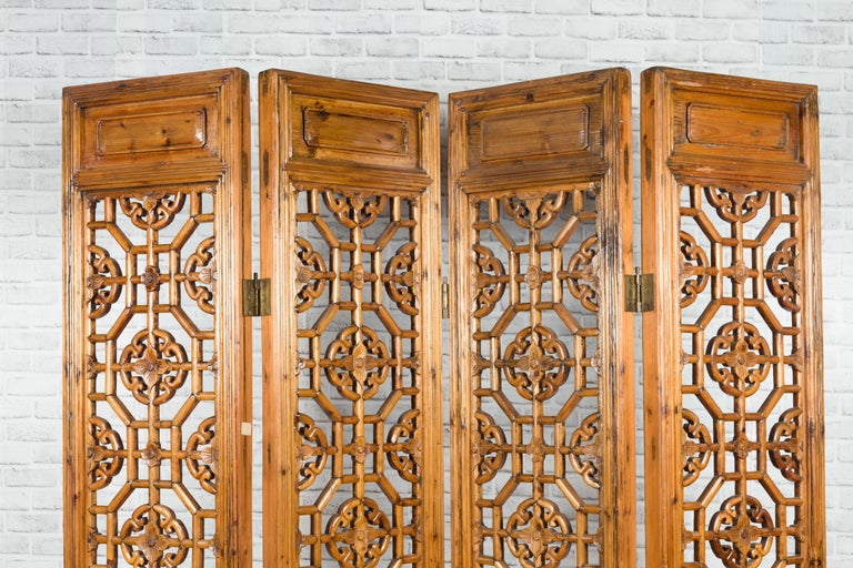 Chinese Early 20th Century Fretwork Four-Panel Screen with Geometric ...