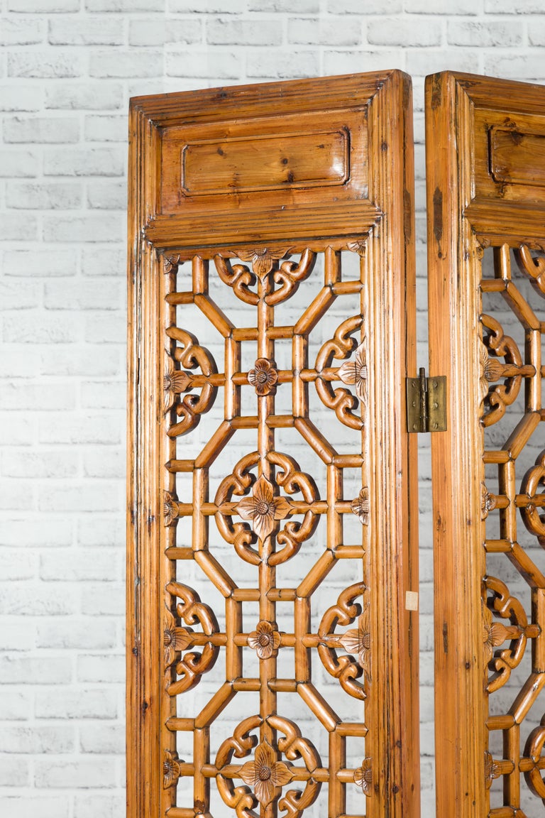 Chinese Early 20th Century Fretwork Four-Panel Screen with Geometric ...