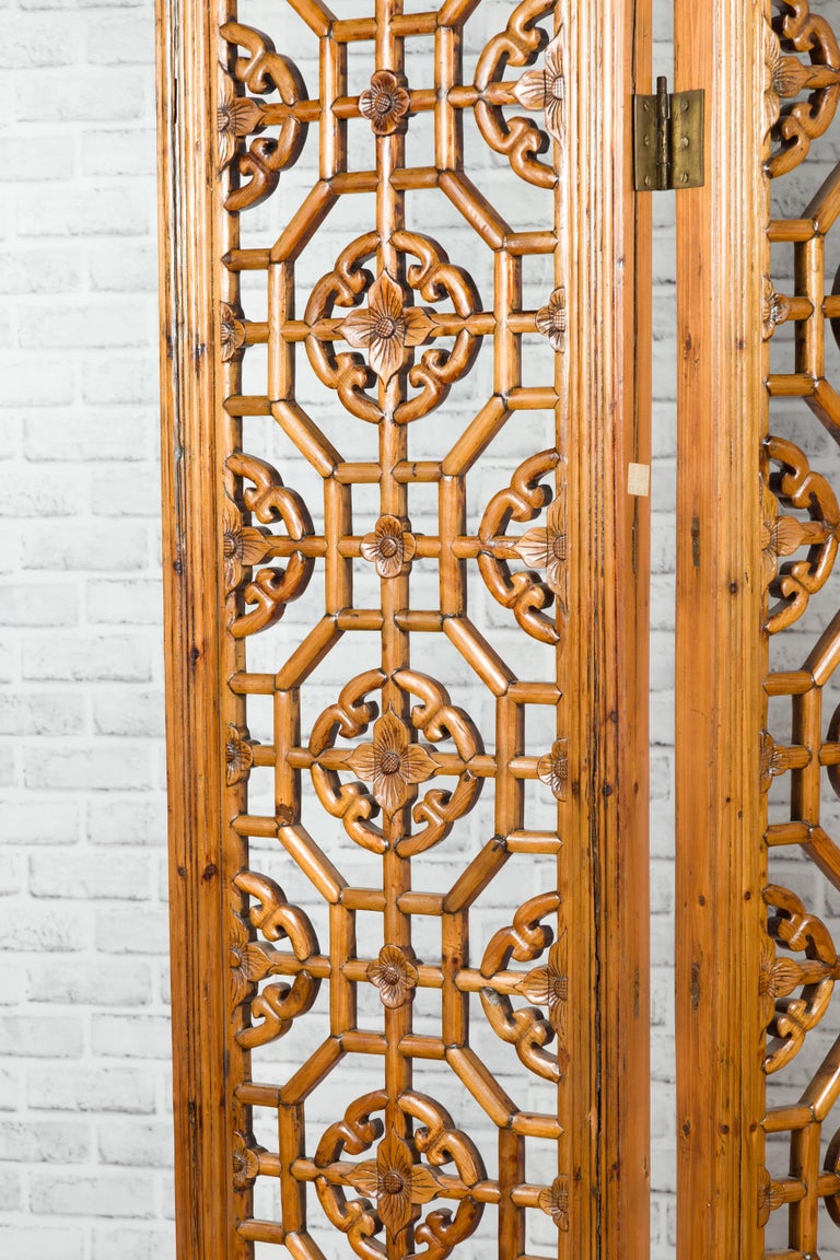 Chinese Early 20th Century Fretwork Four-Panel Screen with Geometric ...