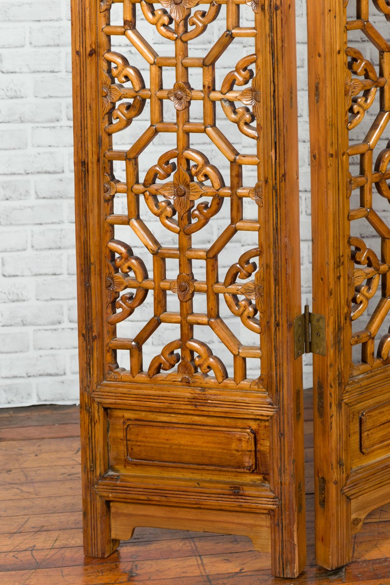 Chinese Early 20th Century Fretwork Four-Panel Screen with Geometric ...