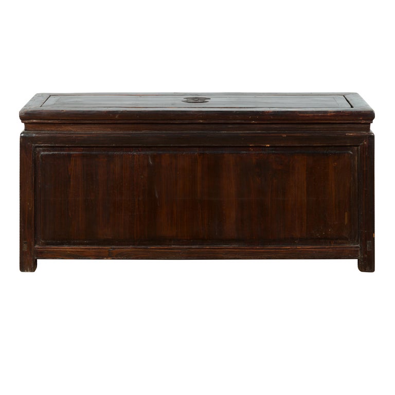 Chinese Early 20th Century Lacquered Trunk with Brass Hardware and ...