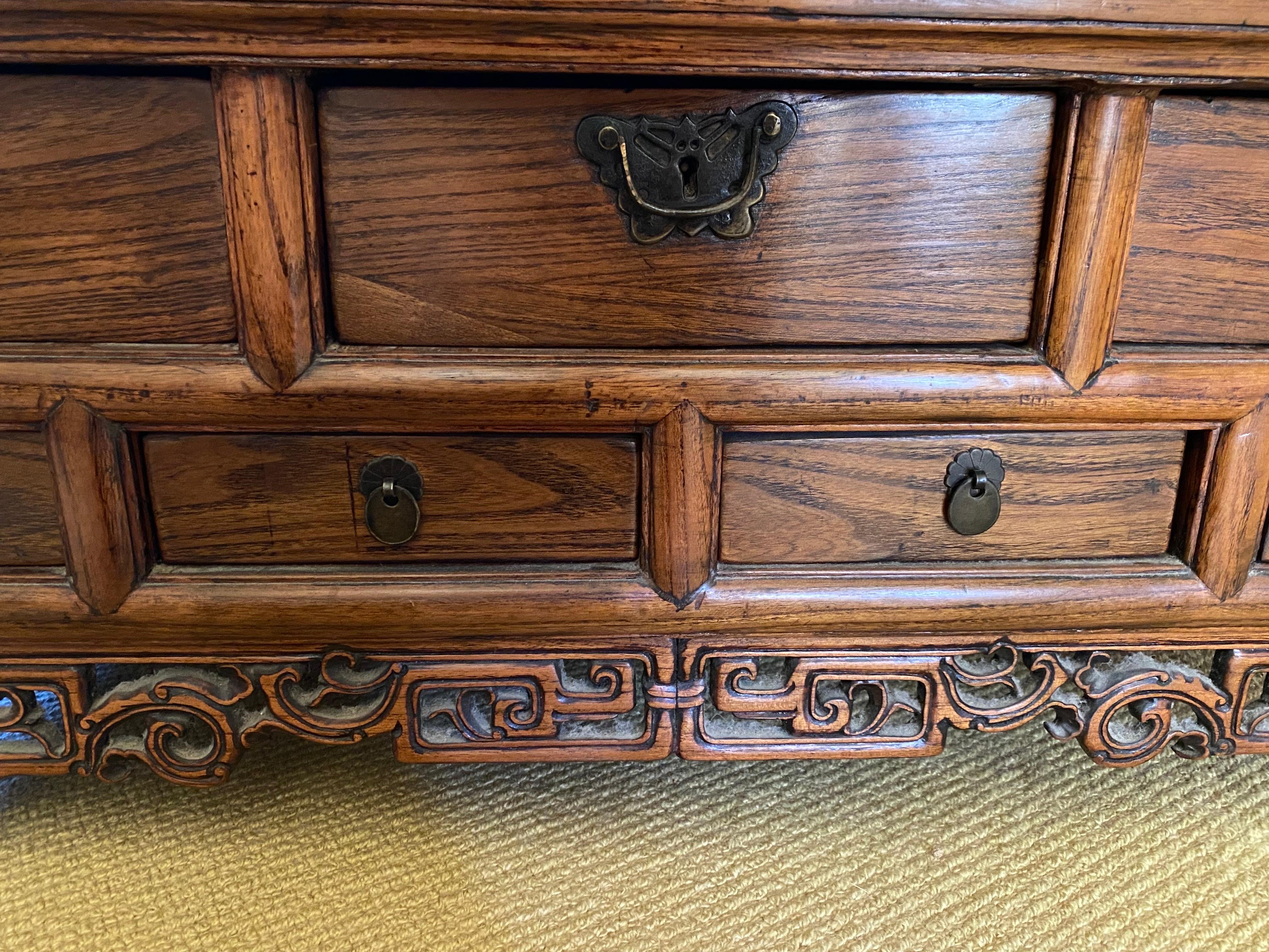 Chinese Elmwood Seven Drawer Low Altar Coffee Table For Sale at 1stDibs