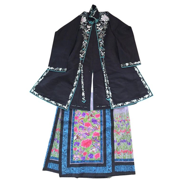 Chinese Embroidered Qing Dynasty Robe and Skirt For Sale at 1stDibs