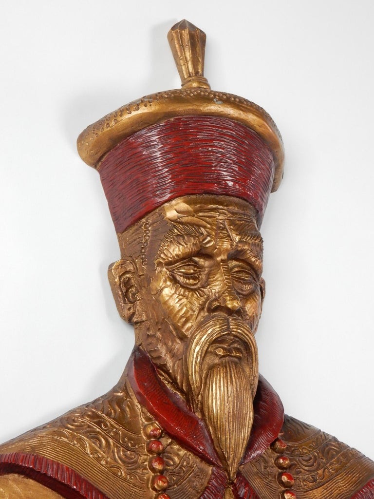 Chinese Emperor on Throne Wall Art Sculpture by Pezzella, 1960s For ...