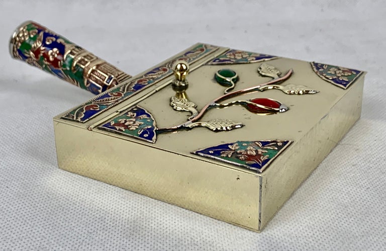 Chinese Brass Silent Butler with Handle in Jewel Toned Enamels at ...