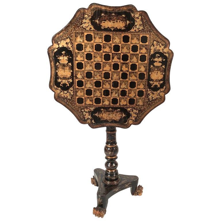 Chinese Export Black Lacquered and Penwork Gilt Games Table, circa 1810 ...