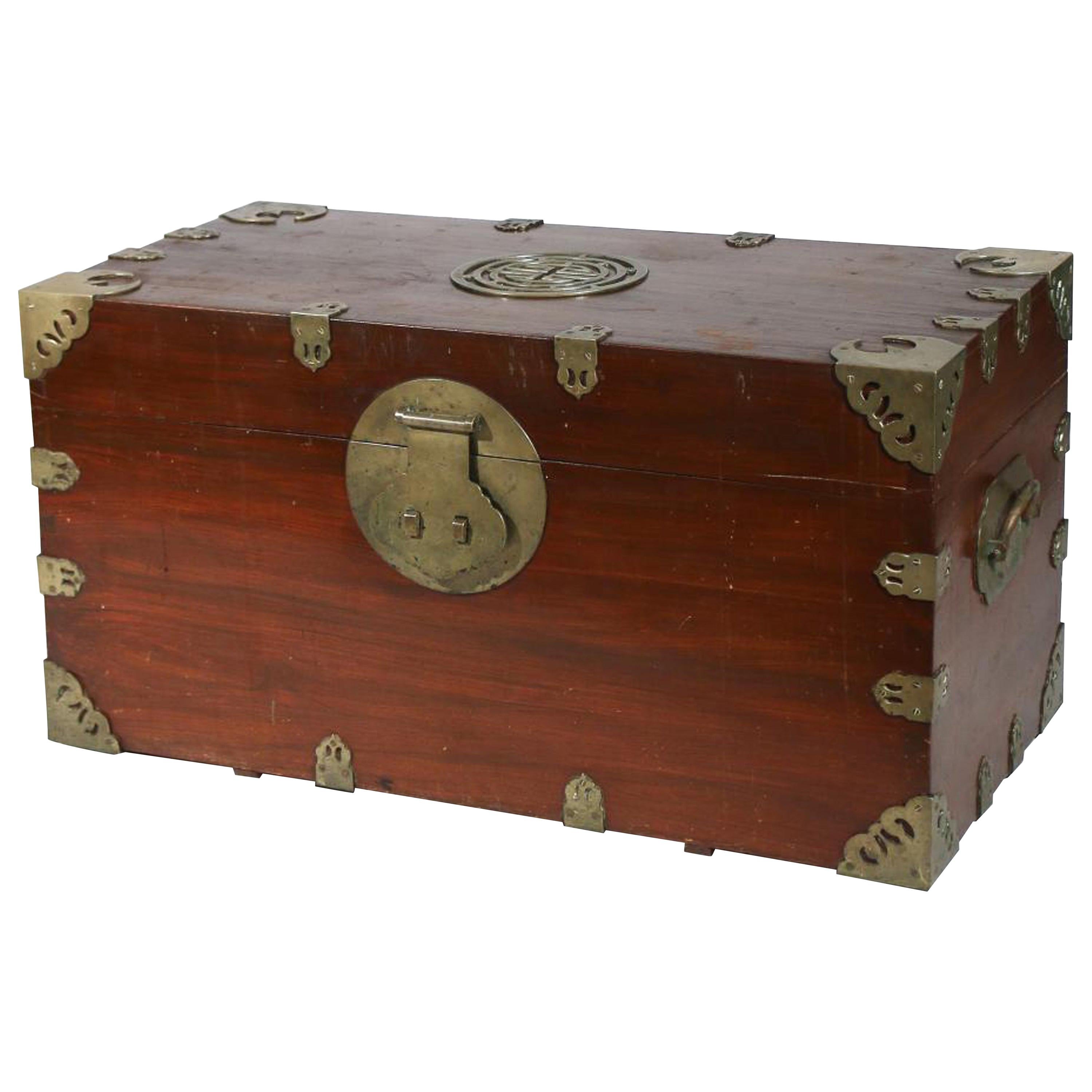 Rare Child's Camphor Wood Chest, Leather Bound and Brass Embellished ...