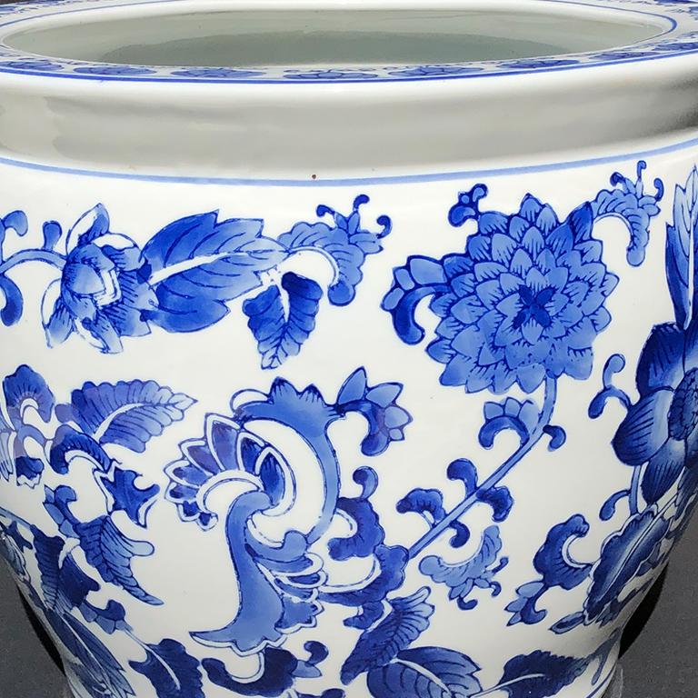 Chinese Export Ceramic Chinese Blue and White Floral Fish Bowl or ...