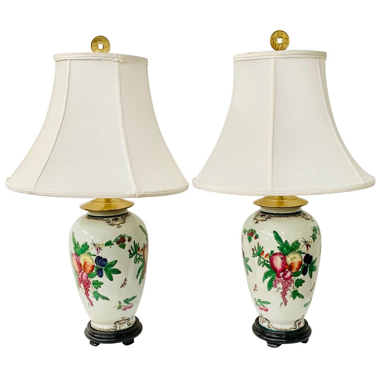 Chinese Export Ceramic Floral Table Lamp, a Pair at 1stDibs
