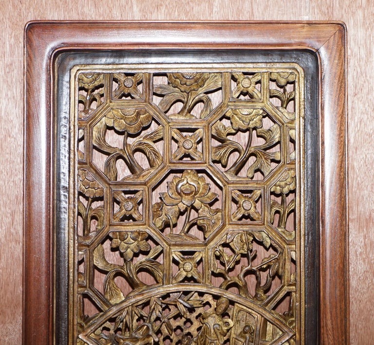 Chinese Export circa 1900 Gold Leaf Painted Fret Work Carved Wall Panel ...