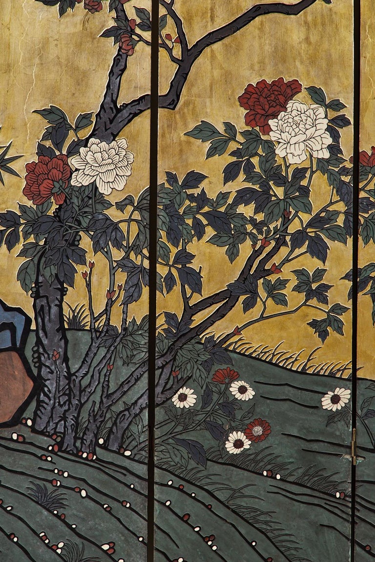 Chinese Export Eight Panel Gilt Lacquered Coromandel Screen at 1stDibs