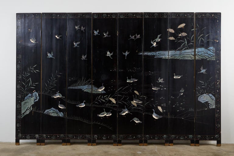 Chinese Export Eight Panel Gilt Lacquered Coromandel Screen at 1stDibs