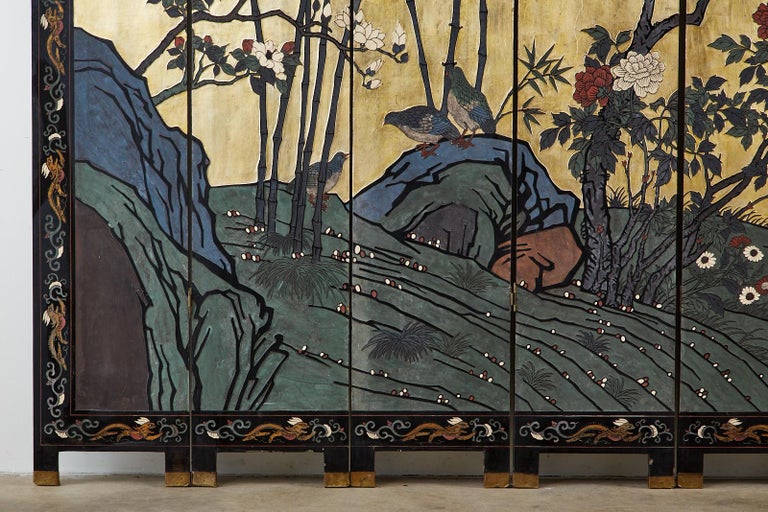 Chinese Export Eight Panel Gilt Lacquered Coromandel Screen at 1stDibs