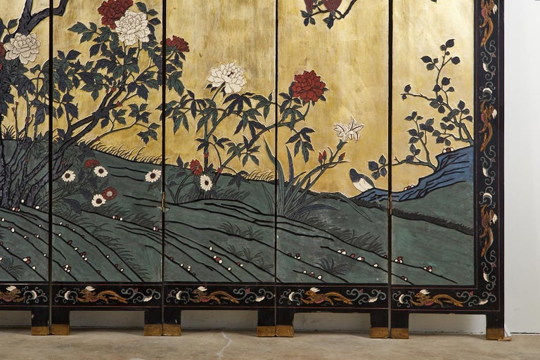 Chinese Export Eight Panel Gilt Lacquered Coromandel Screen at 1stDibs