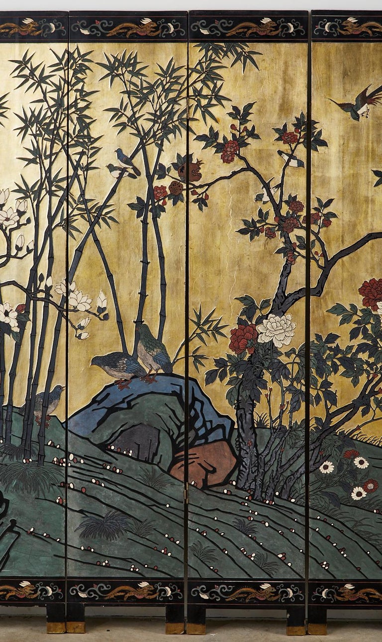 Chinese Export Eight Panel Gilt Lacquered Coromandel Screen at 1stDibs