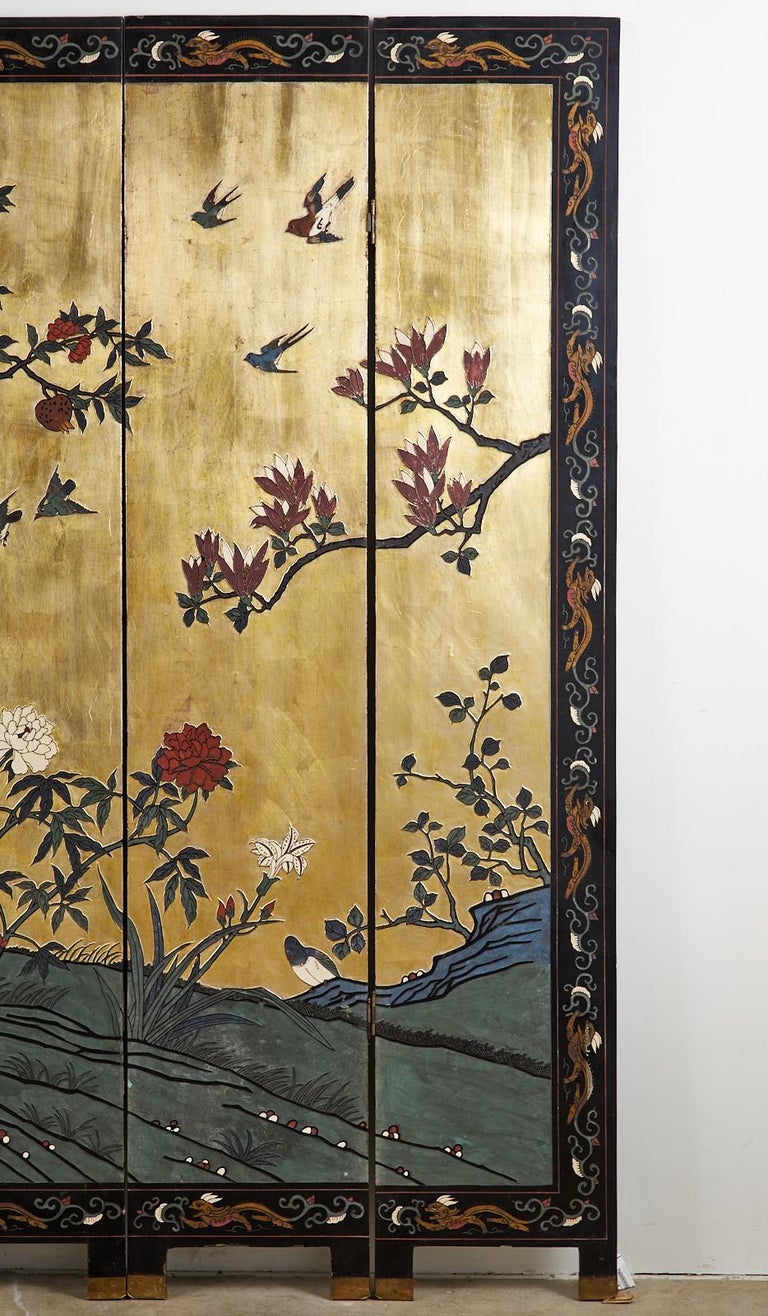 Chinese Export Eight Panel Gilt Lacquered Coromandel Screen at 1stDibs