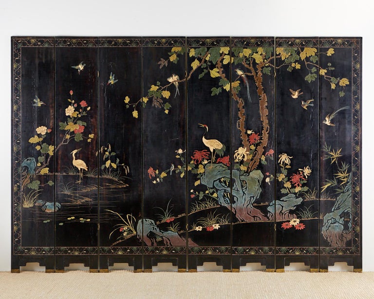 Chinese Export Eight-Panel Lacquer Gilt Coromandel Screen at 1stDibs