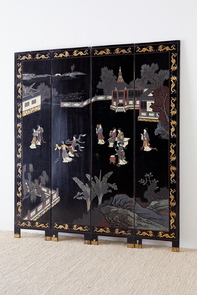 Chinese Export Four-Panel Lacquer Coromandel Screen at 1stDibs ...