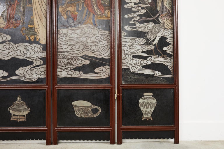 Chinese Export Four Panel Lacquered Coromandel Screen For Sale at 1stDibs