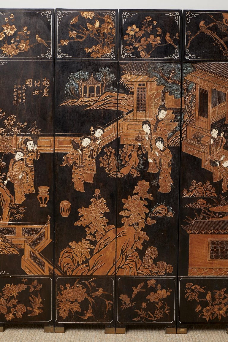 Chinese Export Gilt Lacquered Six-Panel Coromandel Style Screen at 1stdibs