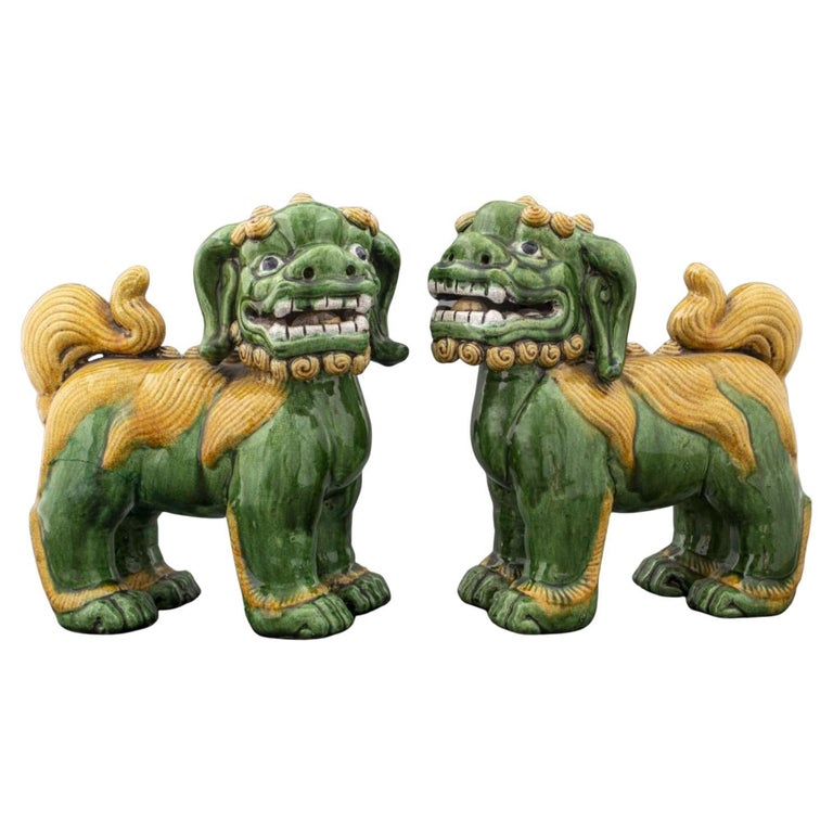 Chinese Export Green Porcelain Foo Dogs, Pair at 1stDibs