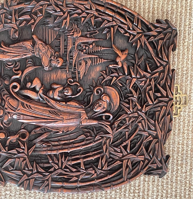 Chinese Export Hardwood Carved Plaque of Quan Yin in Landscape For Sale ...
