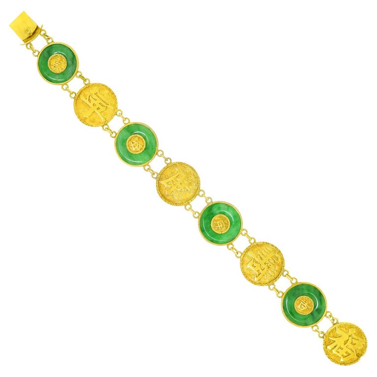 Chinese Export Jade and 22k Gold Bracelet c1920s at 1stDibs