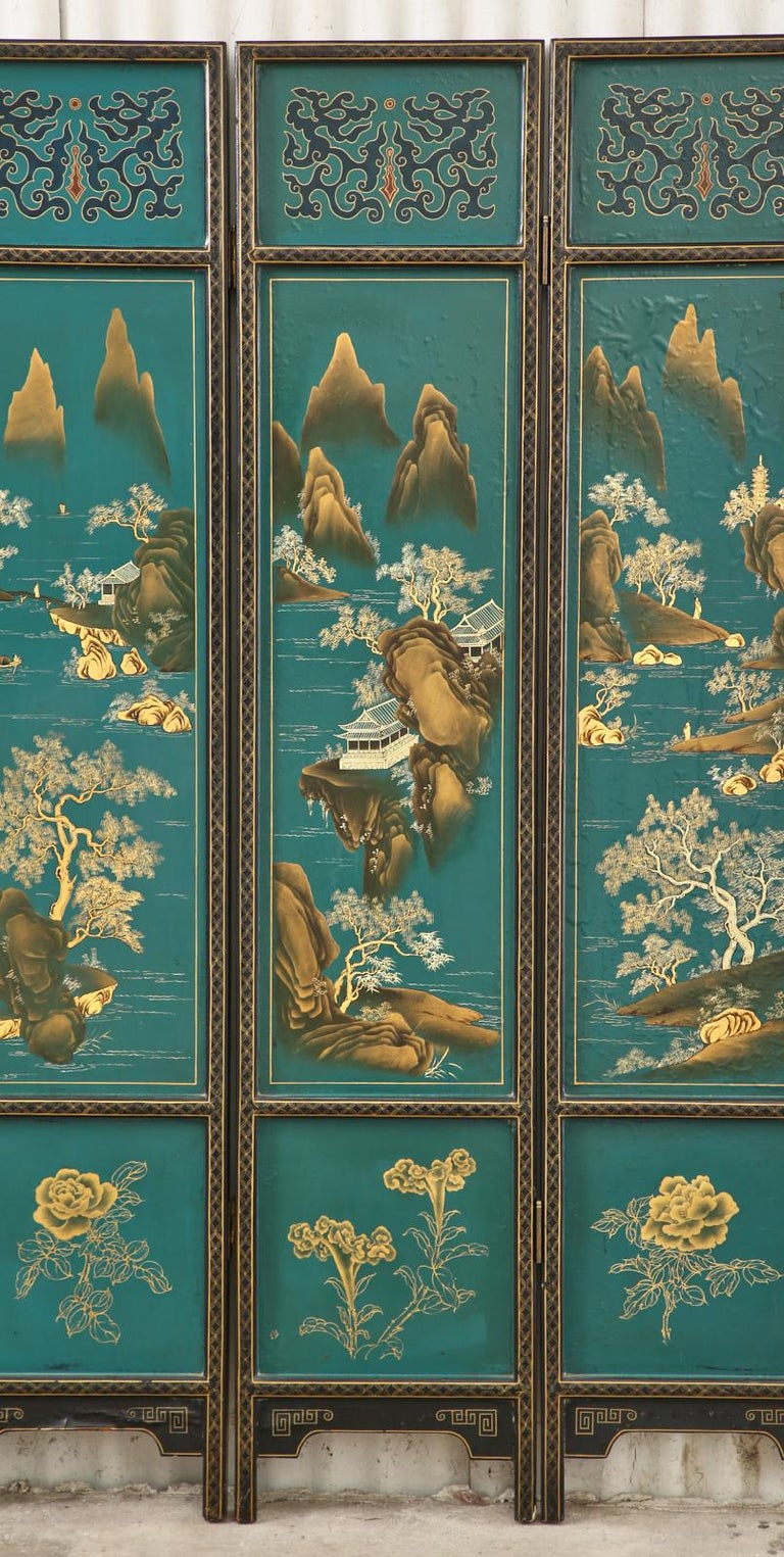 Chinese Export Lacquered Six Panel Coromandel Screen at 1stDibs