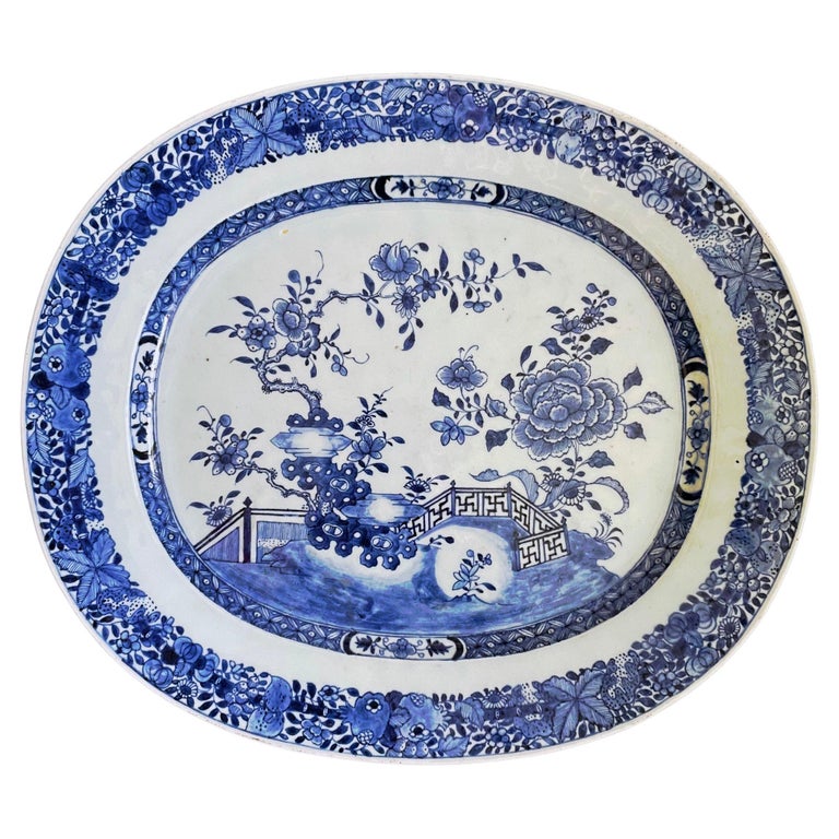 Chinese Export Porcelain Blue and White Massive Dish For Sale at 1stDibs
