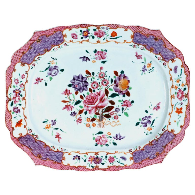 Chinese Export Porcelain Famille Rose Botanical Large Dish at 1stDibs