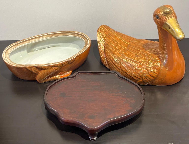 Chinese Export Porcelain Figural Iron Red and Gilt Duck Tureen and ...