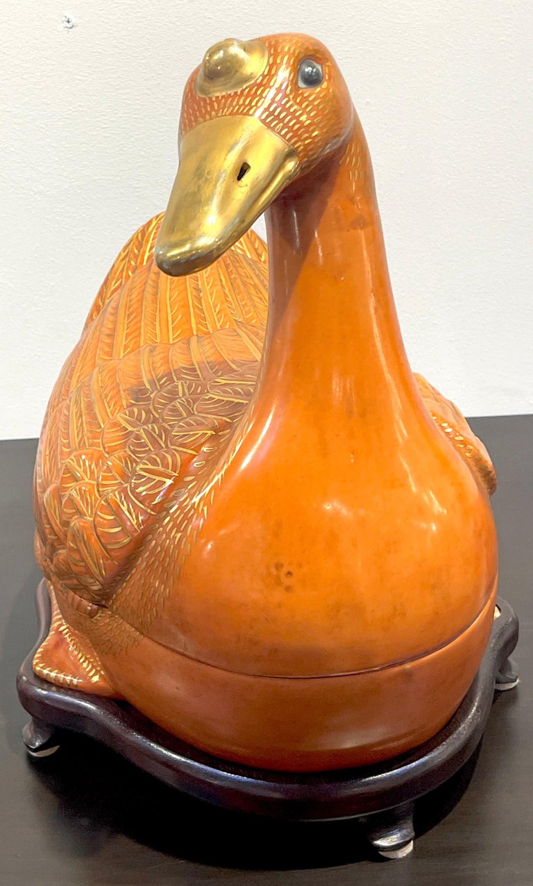 Chinese Export Porcelain Figural Iron Red and Gilt Duck Tureen and ...