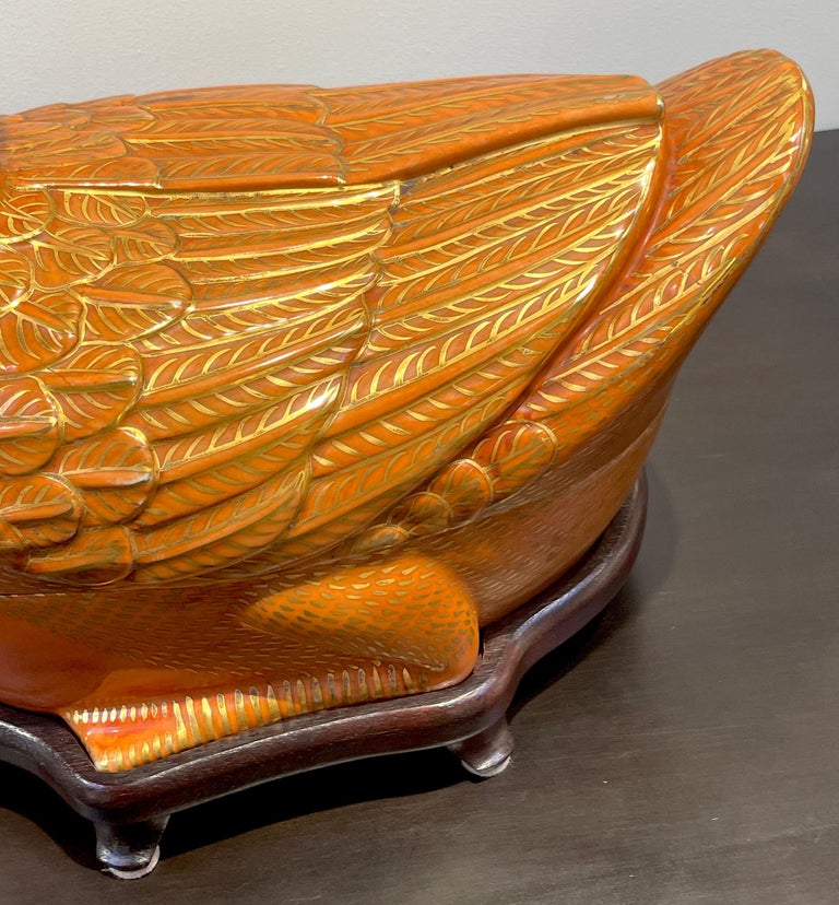 Chinese Export Porcelain Figural Iron Red and Gilt Duck Tureen and ...