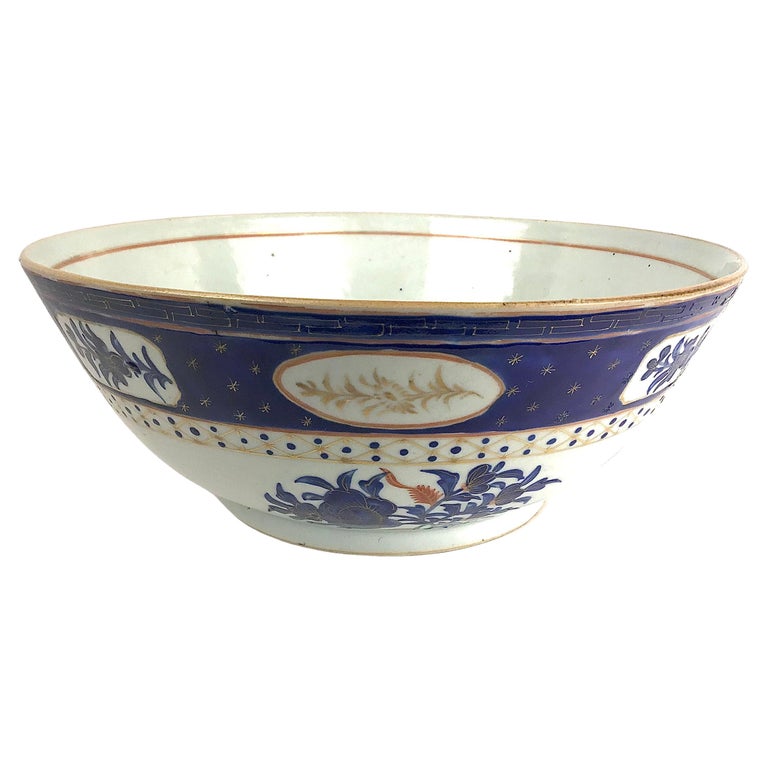 Chinese Export Porcelain Large Bowl Cobalt and Gilt For Sale at 1stDibs