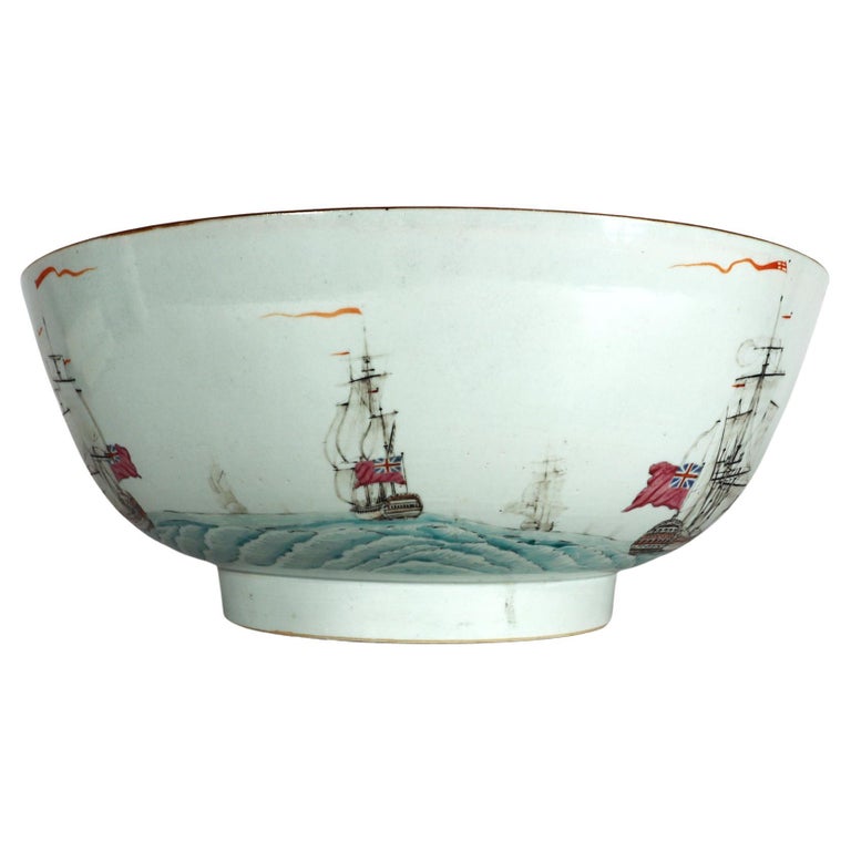 Chinese Export Porcelain Large Punch Bowl Painted with Ships For Sale ...