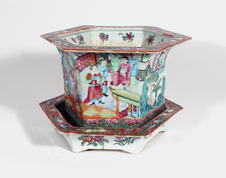 Chinese Export Porcelain Rose Canton Cache Pot and Stand For Sale at ...