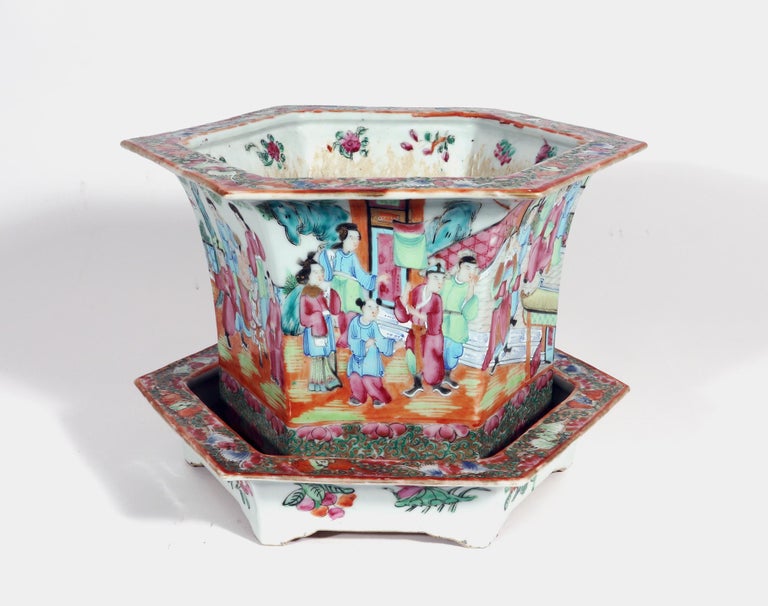 Chinese Export Porcelain Rose Canton Cache Pot and Stand For Sale at ...