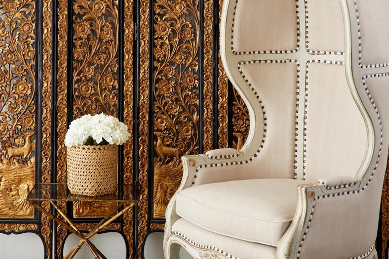 Chinese Export Relief Carved Giltwood Seven Panel Screen at 1stDibs